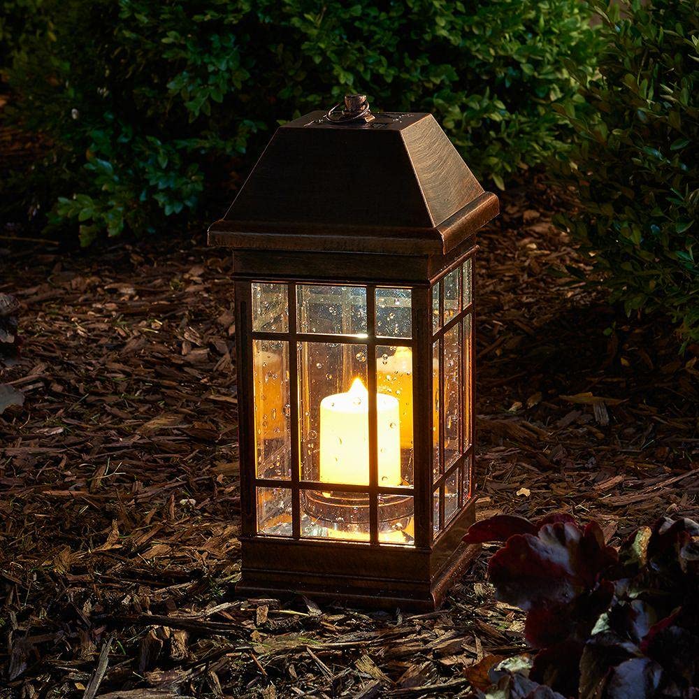 Smart Solar 3960KR1 San Rafael II Solar Mission Lantern Illuminated by 2 High Performance Warm White LEDs In The Top and One Amber LED in the Pillar Candle