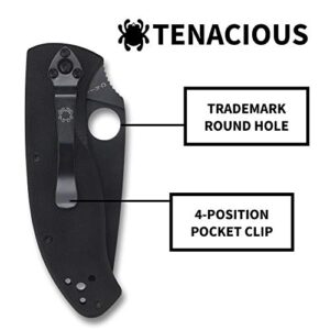 Spyderco Tenacious Folding Utility Pocket Knife with 3.39" Black Stainless Steel Blade and Durable G-10 Handle - Everyday Carry - PlainEdge - C122GBBKP