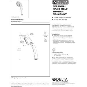 Delta Faucet 2-Spray Touch-Clean Hand Held Shower Head, White 59462-WHB15-BG, 0.5