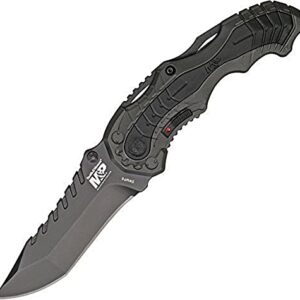 Smith & Wesson SWMP6 7.7in High Carbon S.S. Assisted Folding Knife with 3.4in Clip Point Blade and Aluminum Handle for Outdoor, Tactical, Survival and EDC,Gray