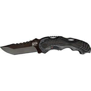 Smith & Wesson SWMP6 7.7in High Carbon S.S. Assisted Folding Knife with 3.4in Clip Point Blade and Aluminum Handle for Outdoor, Tactical, Survival and EDC,Gray