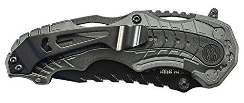 Smith & Wesson SWMP6 7.7in High Carbon S.S. Assisted Folding Knife with 3.4in Clip Point Blade and Aluminum Handle for Outdoor, Tactical, Survival and EDC,Gray