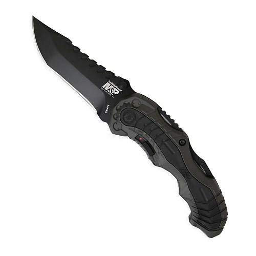 Smith & Wesson SWMP6 7.7in High Carbon S.S. Assisted Folding Knife with 3.4in Clip Point Blade and Aluminum Handle for Outdoor, Tactical, Survival and EDC,Gray