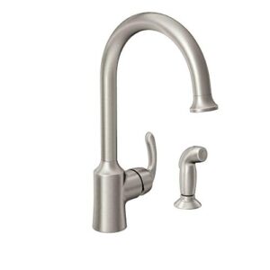 moen 87301srs high arc kitchen faucet with side spray from the bayhill collection, spot resist stainless