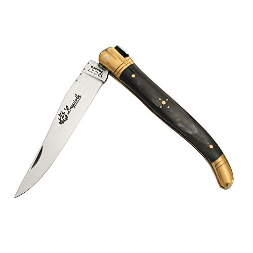 Laguiole knife with Black Horn handle and brass bolsters - Direct from France