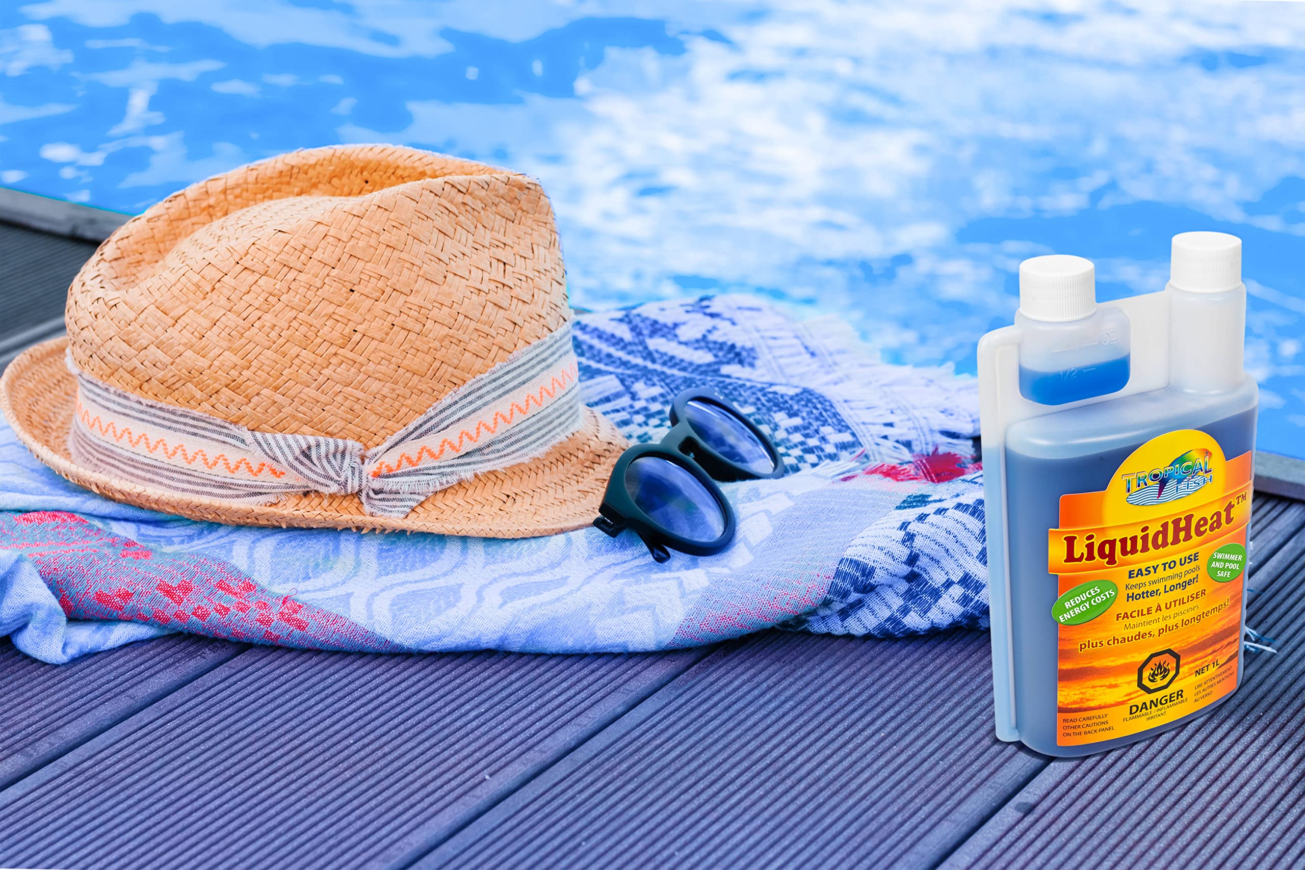 TROPICAL FISH LIQUID SOLAR BLANKET - Liquid Heat - Solar Pool Cover in a Bottle -Reduce Evaporation, Conserve Heat- 1L(33.8oz)