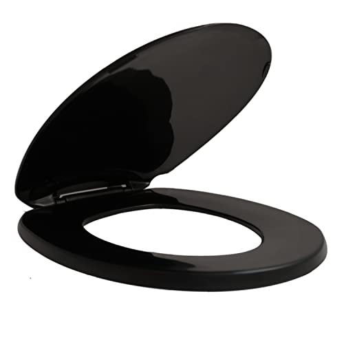 Centoco Black Toilet Seat, Round, Plastic, Cover, Closed Front, Heavy Duty, Top Mount Plastic Hinge, Made in the USA, 200-407