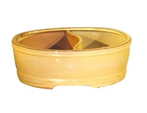 bonsai boy beige ceramic bonsai pot - oval - land/water divider - 8.0" x 6.5" x 3.25"