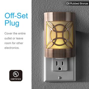 GE CoverLite LED Night Light, Decorative, Plug-In, Smart Dusk-to-Dawn Sensor, Home Décor, Ideal for Bedroom, Bathroom, Kitchen, Hallway, UL-Certified, 11332, Oil Rubbed Bronze | Geometric