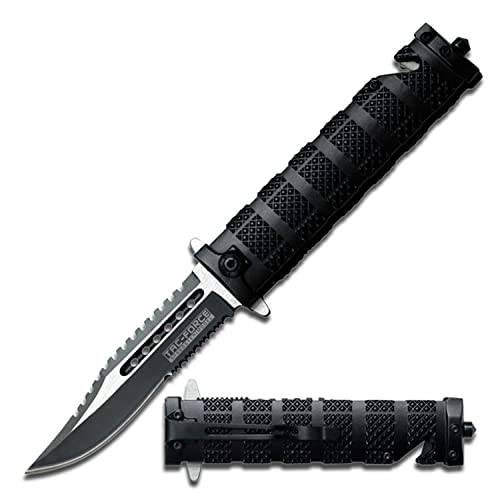 TAC Force TF-710BK Liner Lock Assisted Opening Folding Knife, Two-Tone Half-Serrated Blade, Black Handle, 5-Inch Closed