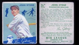 1934 goudey regular (baseball) card# 40 john stone of the washington senators vg condition