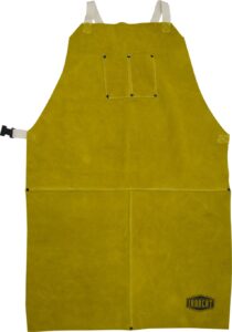 ironcat 7010 split cowhide leather bib apron - 24 in. x 36 in. heat resistant safety wear in golden yellow for welding. safety apparel