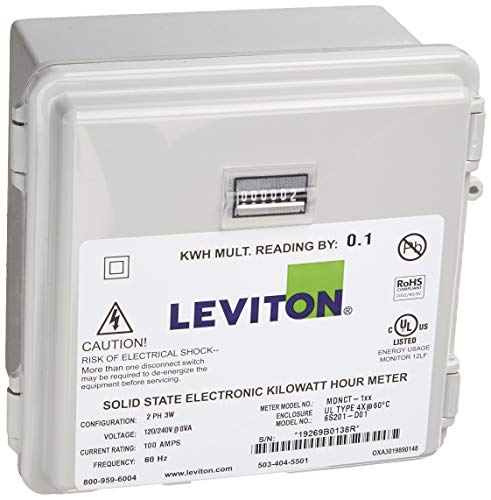 Leviton MO240-1SW Outdoor Surface Mount Mechanical Counter 120/208/240V 2P3W 100A with 2 Solid Core CTs Mini Meter Kit