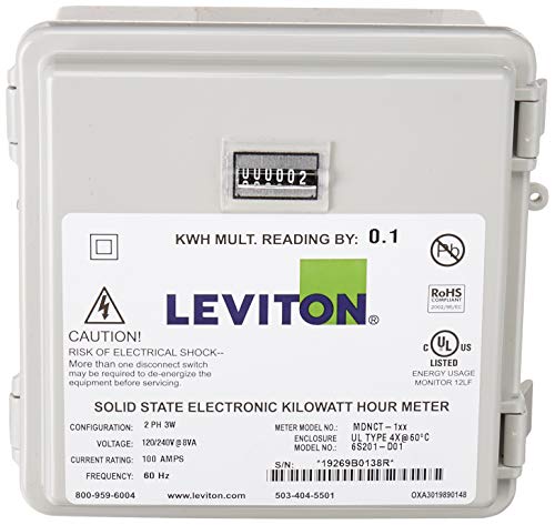 Leviton MO240-1SW Outdoor Surface Mount Mechanical Counter 120/208/240V 2P3W 100A with 2 Solid Core CTs Mini Meter Kit