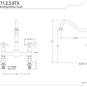 Kingston Brass KS1172TX French Country Bridge Kitchen Faucet, Polished Brass, 13 x 8 x 2.13