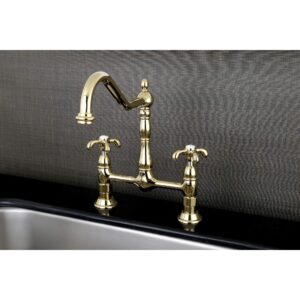 Kingston Brass KS1172TX French Country Bridge Kitchen Faucet, Polished Brass, 13 x 8 x 2.13