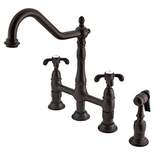 kingston brass ks1275txbs french country bridge kitchen faucet, 8-3/4-inch, oil rubbed bronze