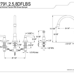 Kingston Brass KS2795DFLBS NuFrench Widespread Kitchen Faucet, 8-1/4 inch spout reach, Oil Rubbed Bronze