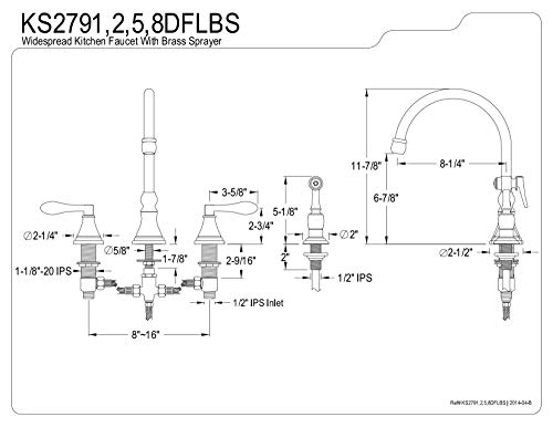 Kingston Brass KS2795DFLBS NuFrench Widespread Kitchen Faucet, 8-1/4 inch spout reach, Oil Rubbed Bronze