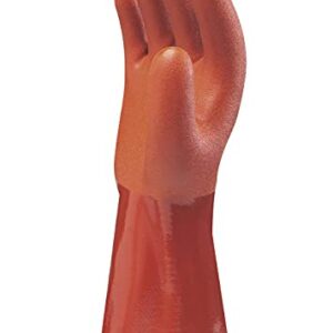 SHOWA - 620L-09 Atlas 620 Fully Coated Double-Dipped PVC Glove, Seamless Knitted Liner, Chemical Resistant, 12" Length, Large (Pack of 12 Pairs),Orange