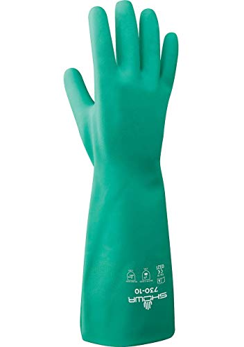 SHOWA 730 Nitrile Cotton Flock-lined Chemical Resistant Glove, Large (Pack of 12 Pairs),Light Green