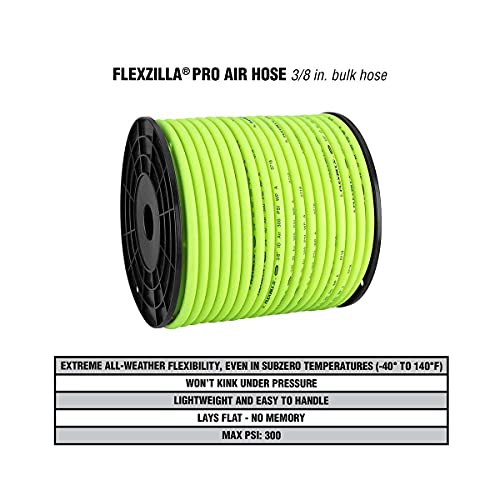 Flexzilla Pro Air Hose, Bulk Plastic Spool, 3/8 in. x 250 ft, Heavy Duty, Lightweight, Hybrid, ZillaGreen - HFZ38250YW