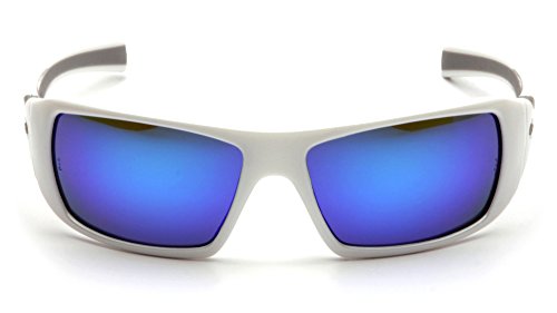 Pyramex Goliath Safety Eyewear, White Frame, Ice Blue Mirror Lens