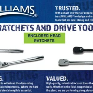 Williams M-52EHFA 1/4-Inch Drive Ratchet, Enclosed Flexible Head, High Polished Chrome