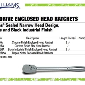 Williams M-52EHFA 1/4-Inch Drive Ratchet, Enclosed Flexible Head, High Polished Chrome