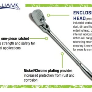 Williams M-52EHFA 1/4-Inch Drive Ratchet, Enclosed Flexible Head, High Polished Chrome