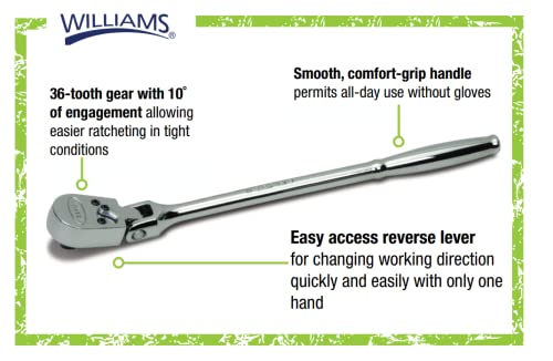 Williams M-52EHFA 1/4-Inch Drive Ratchet, Enclosed Flexible Head, High Polished Chrome