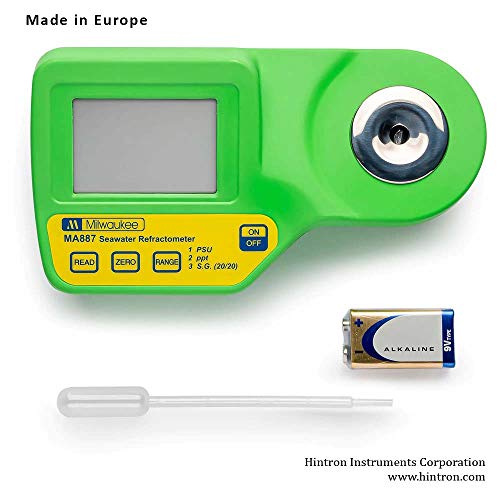 Milwaukee MA887 Digital Salinity Refractometer with Automatic Temperature Compensation, Yellow LED, 0 to 50 PSU, +/-2 PSU Accuracy, 1 PSU Resolution (color may vary)