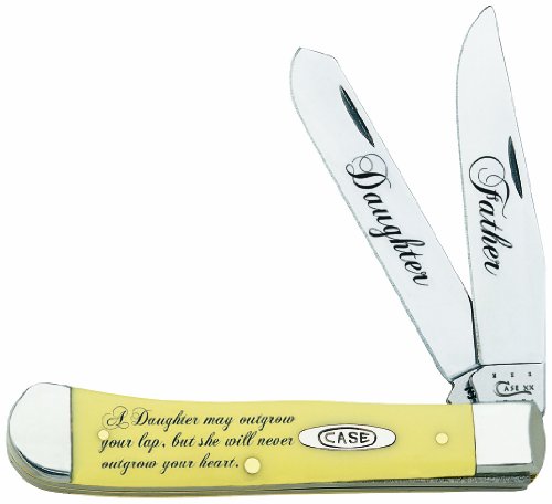 Case Cutlery CAT-FD/Y Yellow Handle Gift Sets Yellow Synthetic Trapper Knife with Stainless Steel Blades, Yellow Synthetic