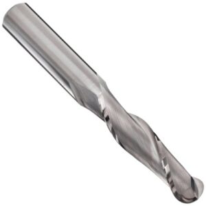 yg-1 - 50558 e5014 carbide ball nose end mill, long reach, uncoated (bright) finish, 30 deg helix, 2 flutes, 2.25" overall length, 0.125" cutting diameter, 0.125" shank diameter