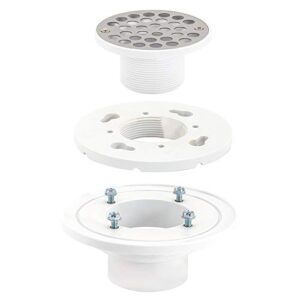 ez-flo 2 inch x 3 inch pvc low profile floor & shower drain, stainless steel grid, 15301, white