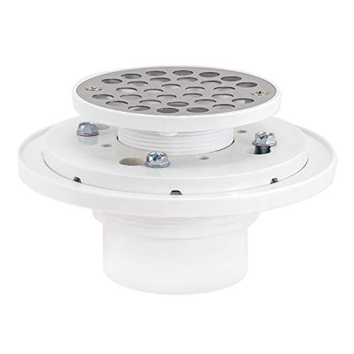 EZ-FLO 2 Inch x 3 Inch PVC Low Profile Floor & Shower Drain, Stainless Steel Grid, 15301, White