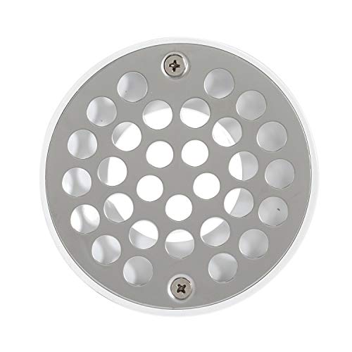 EZ-FLO 2 Inch x 3 Inch PVC Low Profile Floor & Shower Drain, Stainless Steel Grid, 15301, White