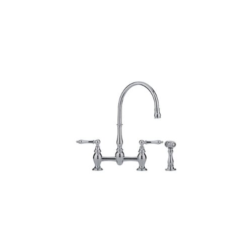 Franke FF6070a Two-Handle Bridge-Style Kitchen Faucet with Traditional Handles and Side Spray, Polished Nickel