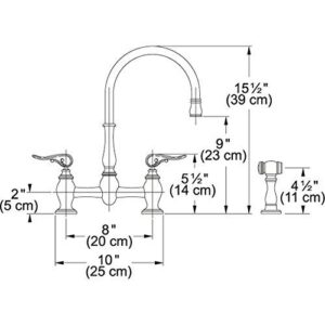 Franke FF6070a Two-Handle Bridge-Style Kitchen Faucet with Traditional Handles and Side Spray, Polished Nickel