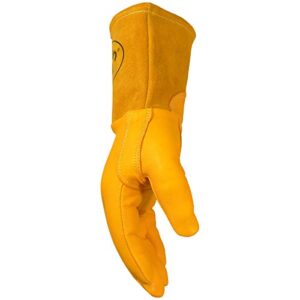 Caiman Premium Top Grain Goatskin MIG Welding Gloves, DuPont Kevlar Stitching, Unlined, 4-inch Cuff, Gold, Large (1869-6)