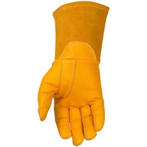 Caiman Premium Top Grain Goatskin MIG Welding Gloves, DuPont Kevlar Stitching, Unlined, 4-inch Cuff, Gold, Large (1869-6)