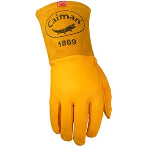 Caiman Premium Top Grain Goatskin MIG Welding Gloves, DuPont Kevlar Stitching, Unlined, 4-inch Cuff, Gold, Large (1869-6)