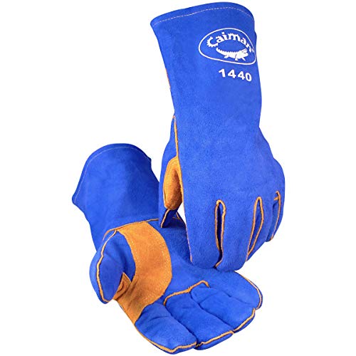 Caiman Premium Split Cowhide Leather Welding Gloves, Aerofoam Lining, DuPont Kevlar Stitching, Blue, Large (1440)