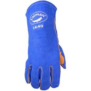 Caiman Premium Split Cowhide Leather Welding Gloves, Aerofoam Lining, DuPont Kevlar Stitching, Blue, Large (1440)