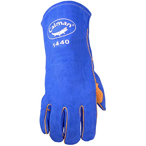 Caiman Premium Split Cowhide Leather Welding Gloves, Aerofoam Lining, DuPont Kevlar Stitching, Blue, Large (1440)