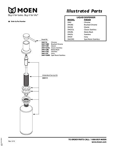 Moen Spot Resist Stainless Deck Mounted Kitchen Lotion or Soap Dispenser with Above the Sink Refillable Bottle, 3942SRS