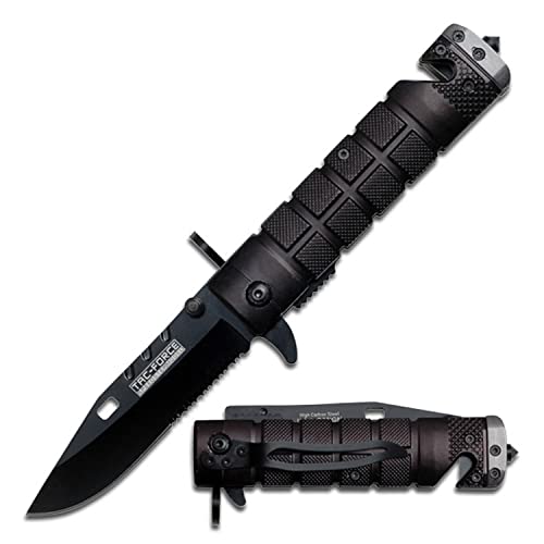 TAC Force TF-636BGY Assisted Opening Folding Knife, Black Half-Serrated Blade, Black/Grey Handle, 4-1/2-Inch Closed