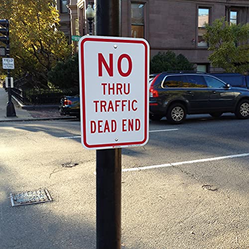 SmartSign-K-5855-EG "No Thru Traffic, Dead End" Sign | 12" x 18" 3M Engineer Grade Reflective Aluminum - Red on White