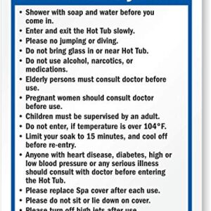 SmartSign-S-4896-Pl "Hot Tub Safety Rules" Sign | 10" x 14" Plastic - Black/Blue on White