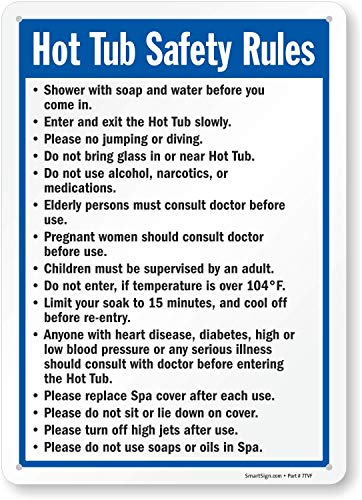 SmartSign-S-4896-Pl "Hot Tub Safety Rules" Sign | 10" x 14" Plastic - Black/Blue on White